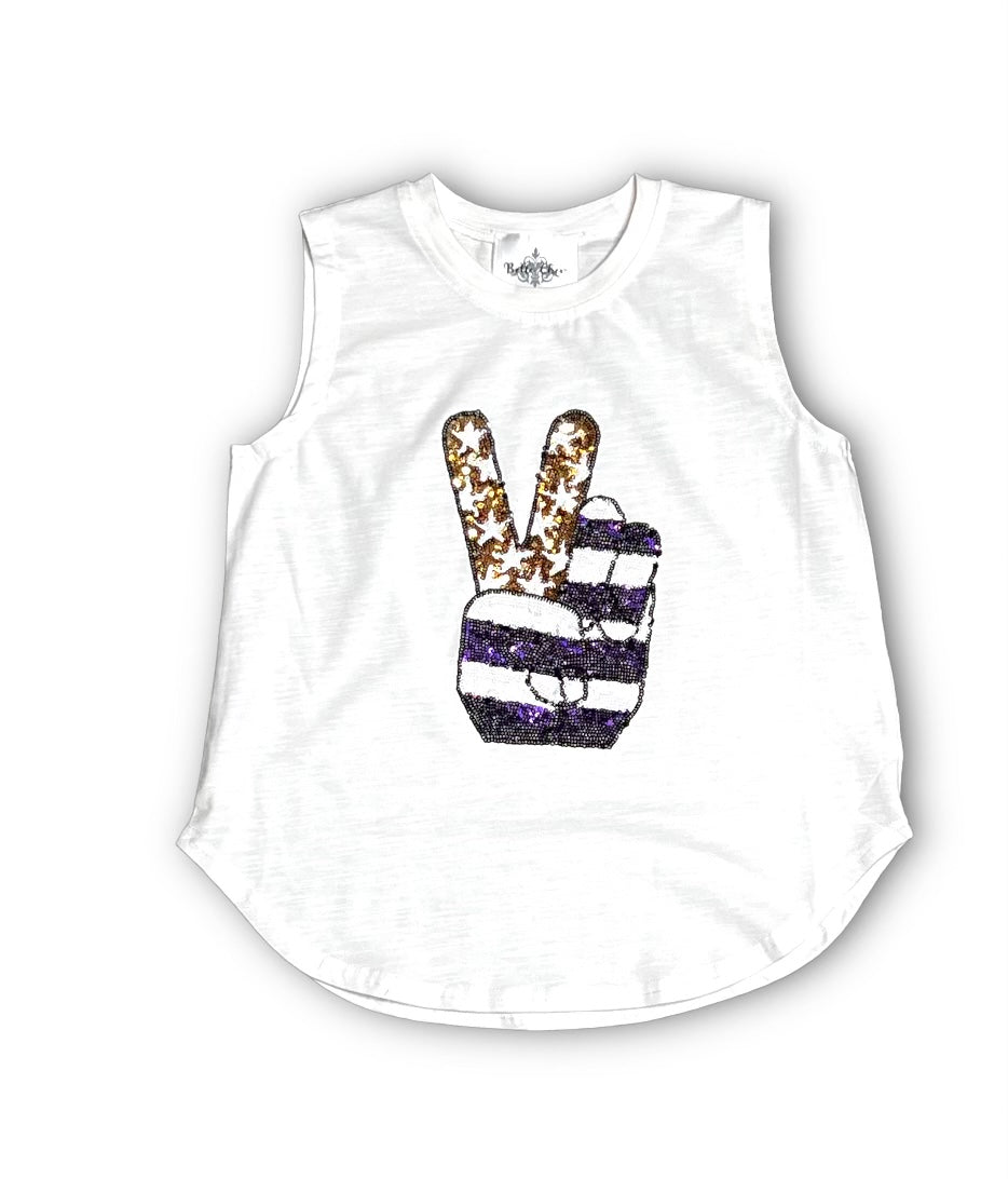 Purple/Gold Sequin Peace Sign Tank Top – Olly-Olly
