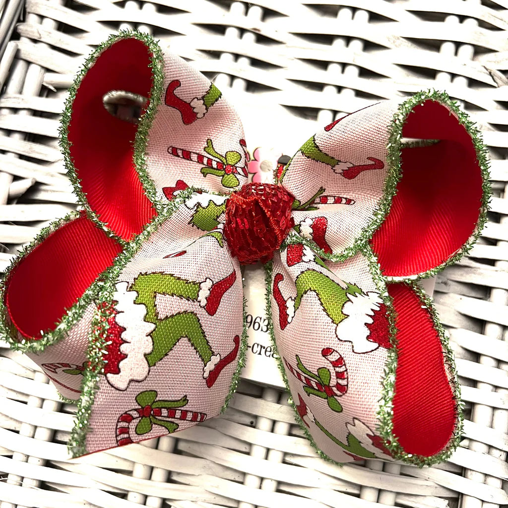 Christmas Fuzzy Edge Grinch Legs Hair Bow - Jumbo – Olly-Olly