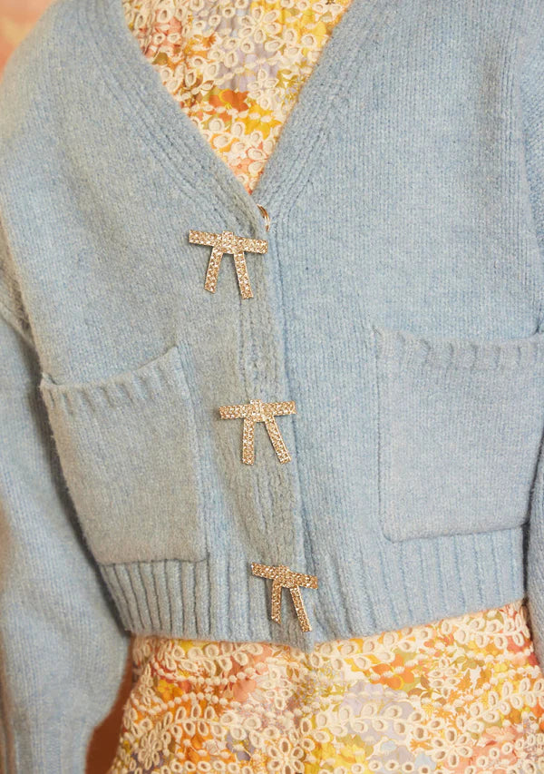 Marlo Kids Lydia Blue Knit Cardigan with Rhinestone Bow Pins – Olly-Olly