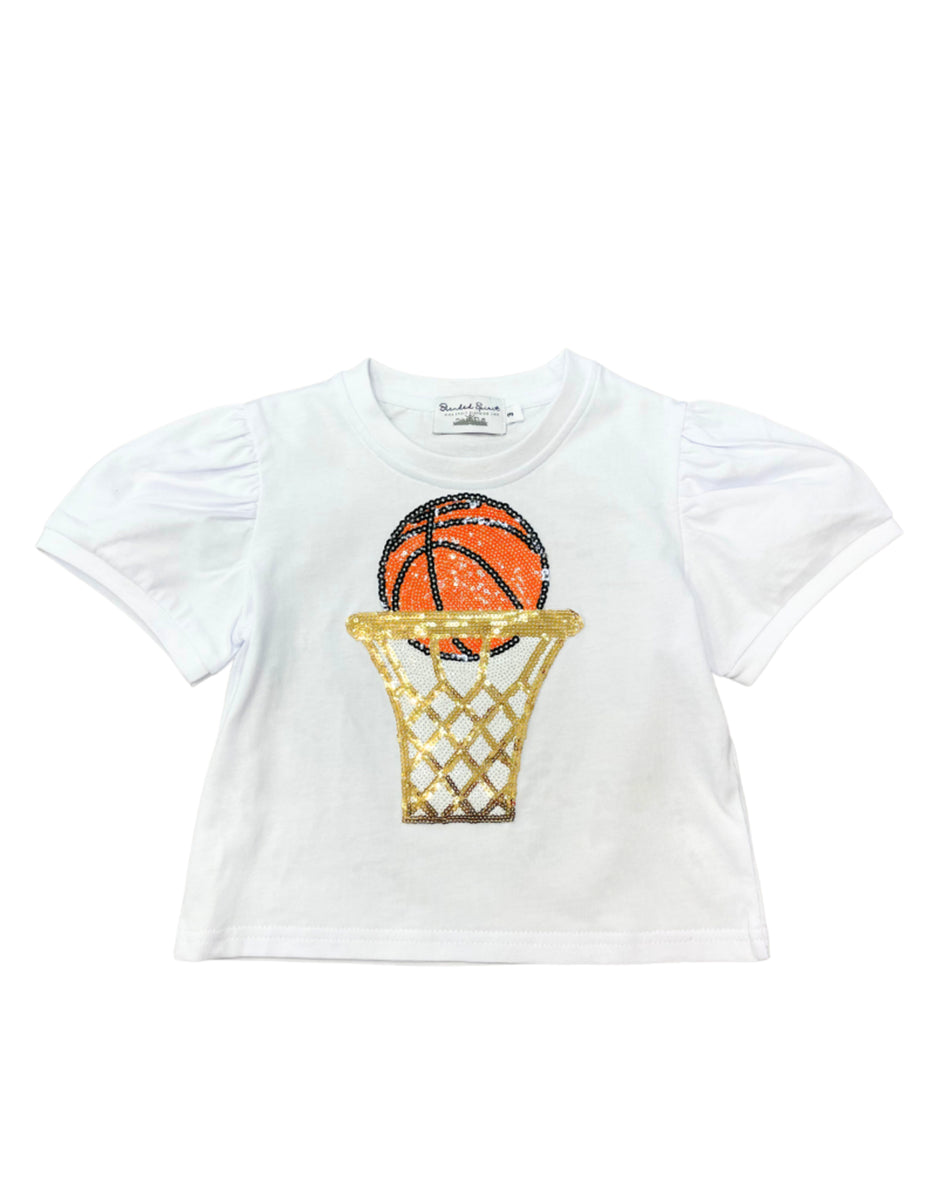 White Sequin Basketball Hoop Tee with Puffy Sleeves – Olly-Olly